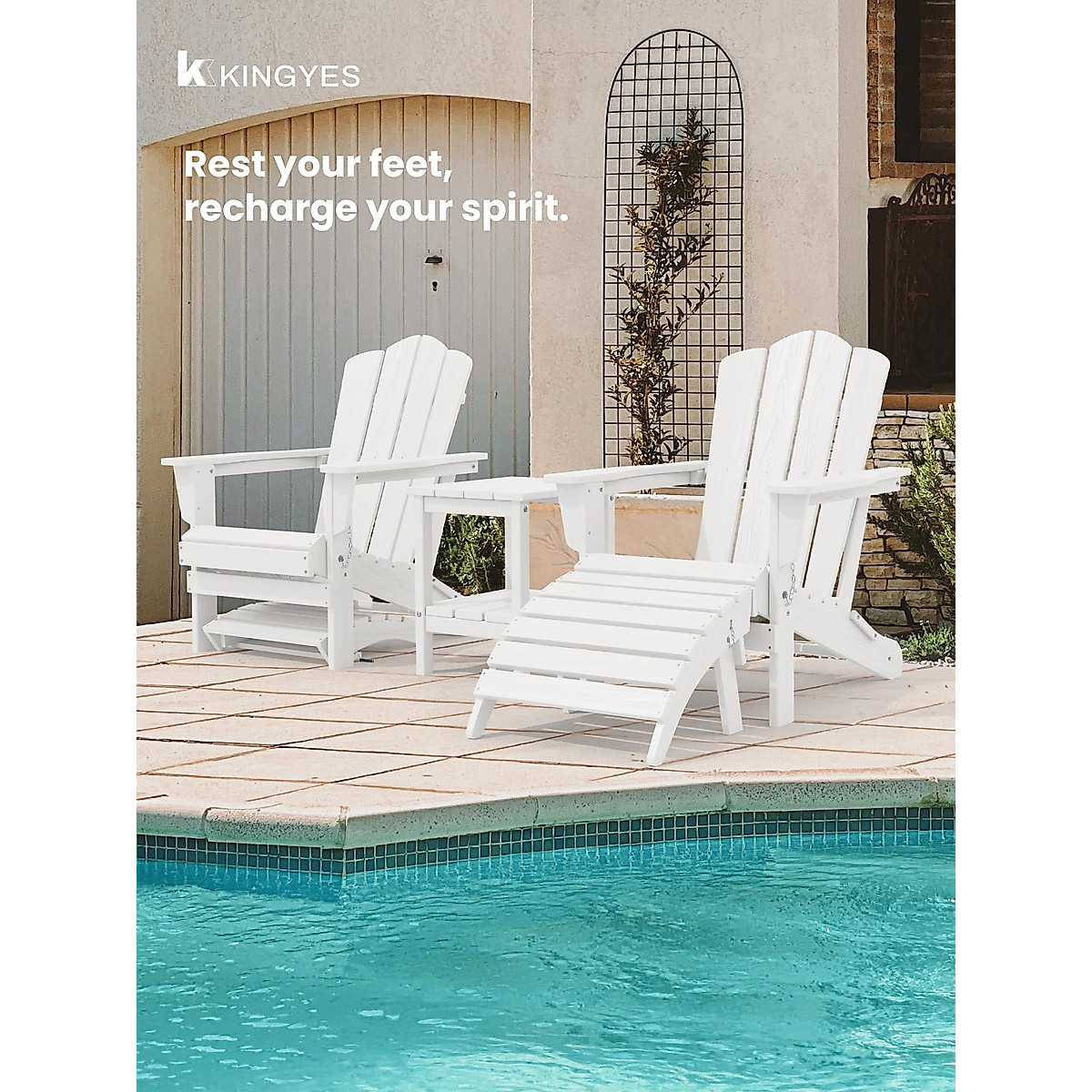 KINGYES Folding Adirondack Ottoman for Adirondack Chair, White