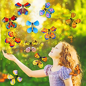 Outee 10 Packs Flying Butterfly Card Surprise Wind Up Butterfly in The Book Rubber Band Powered Gift Butterfly Fairy Flying Toy Great Xmas Gifts Surprise Gift Teacher Appreciation Gift