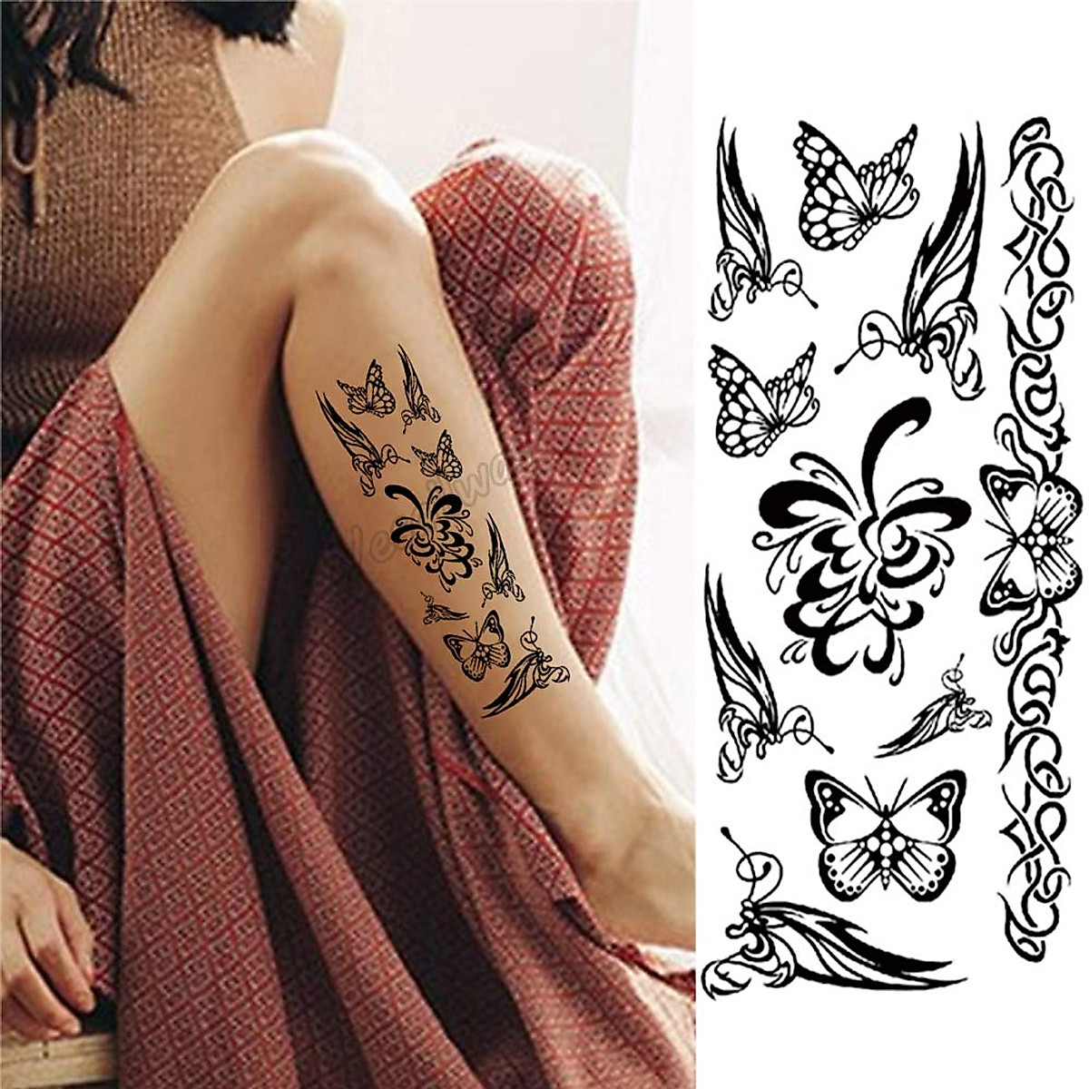 Black Butterfly Temporary Tattoos for Women Sexy 9 Pcs by Yesallwas,Waterproof long lasting Fake Tattoos Stickers for Arms Shoulders sexy body tattoos