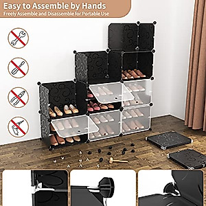 ROJASOP Portable Shoe Rack Organizer 8-Tier Shoe Cabinet 48-Pair Shoe Organizer Shoe Storage Expandable Free Standing Stackable Space Shoe Rack with 2 Exclusive Versatile Hooks for Bedroom
