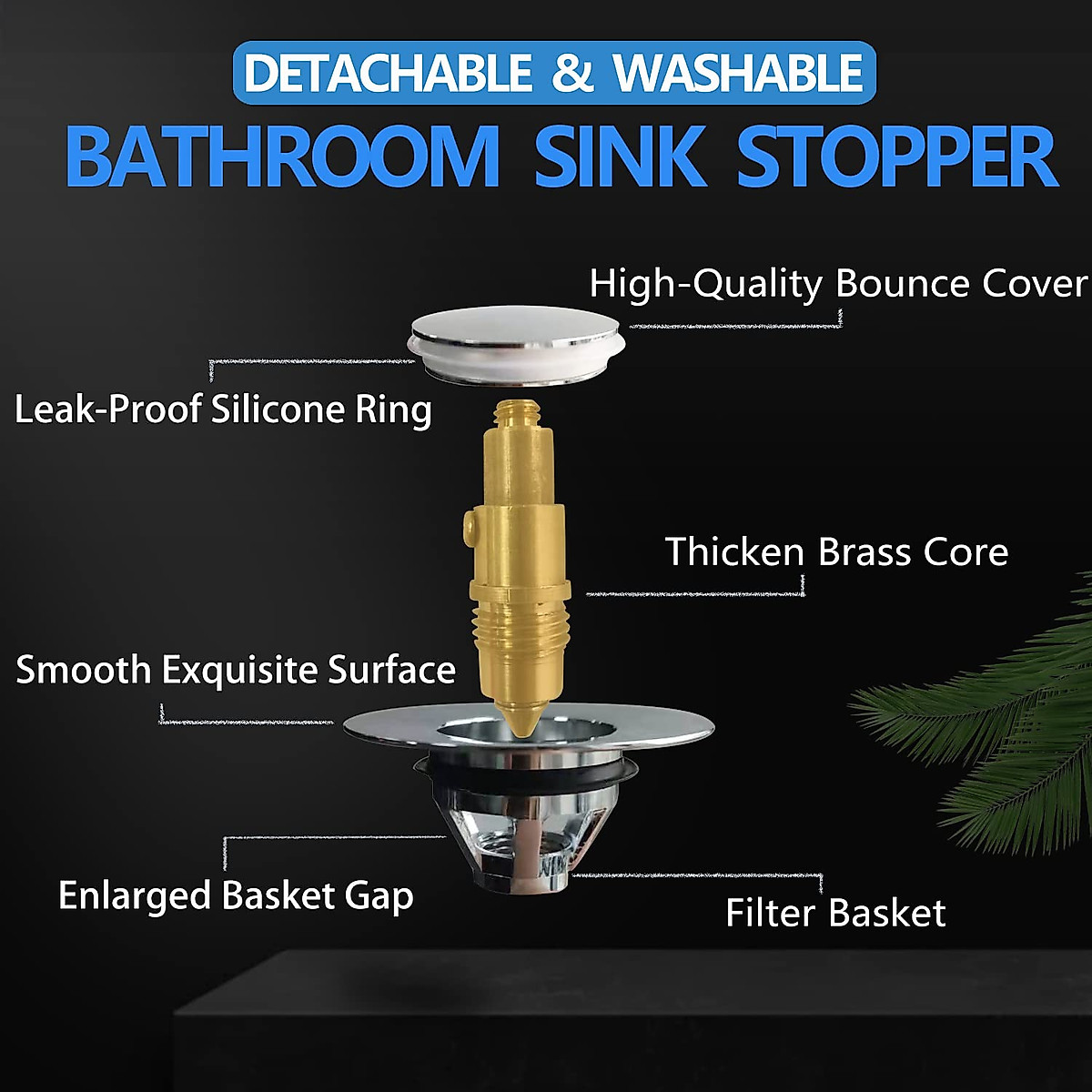 Bathroom Sink Drain Stopper | Upgraded Sink Strainer Basin Pop Up Drain Filter Plug with Anti-Clogging Hair Catcher for Bath Tub, Fits 1.34-1.96” Drain Hole