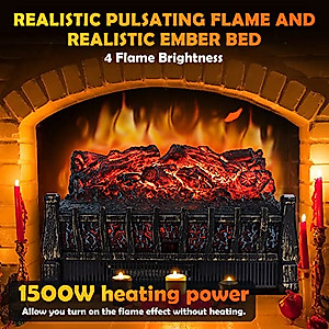 LIFEPLUS Electric Fireplace Log Heater, 21 Inch Fireplace Insert w/Remote Control 8H Timer Realistic Flame Ember Bed Adjustable Brightness, Overheat Protection, Fake Fire for Christmas Home Decor