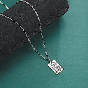 TEAMER Stainless Steel Tarot Cards Necklace Vintage Tarot Jewelry Good Luck Amulet Pendants for Women (Silver-THE MOON)