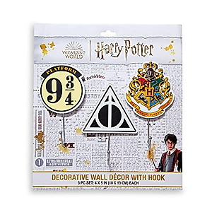 Harry Potter Icons Die-Cut Coat Hanger Wall Hooks, Set of 3 | Ready To Mount Decor, Storage Rack Organizer For Hanging Jackets, Hats, Purses