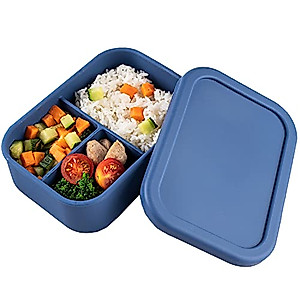 QTECLOR 3 Compartment Silicone Bento Lunch Box for Adult Kids, Food Container Leak-Proof BPA-Free Food Lunch Storage Boxes, Microwave,Dishwasher Safe,Lunch, Snack and Sandwich Food Container