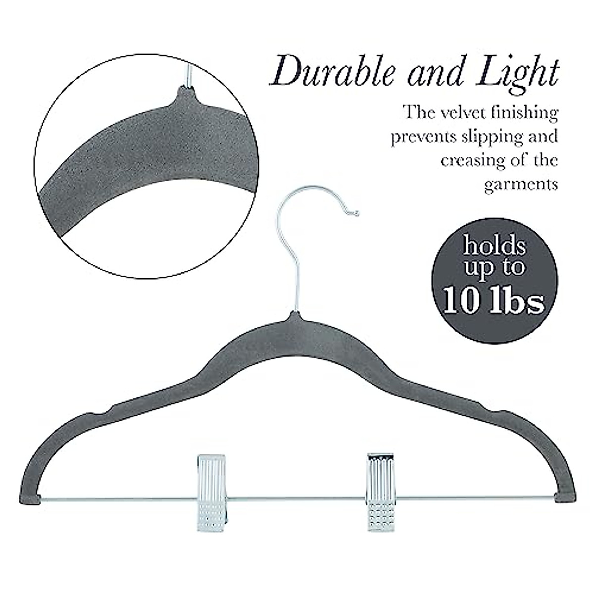 Simplify Children’s 6 Pack Slim Huggable Velvet Kids Hangers with Metal Clips, Good Nursery Closet, Baby Dresses, Outfits, Pants, Bodysuits & Jackets, Grey (3227-GREY)