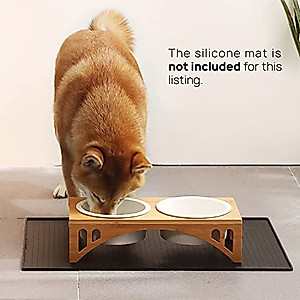 FUKUMARU Elevated Dog Ceramic Bowls, 32 OZ Raised Food Feeding Dishes for Large Cats and Medium Dogs, Solid Bamboo Water Food Stand Feeder Set with Anti-Slip Feet