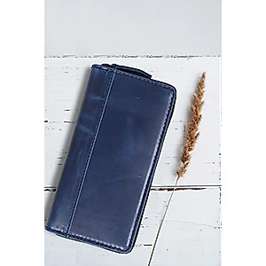 Women's RFID Blocking Large Capacity Leather Wallet Zip Around Phone Clutch Large Travel Purse Wristlet (Ocean Blue)