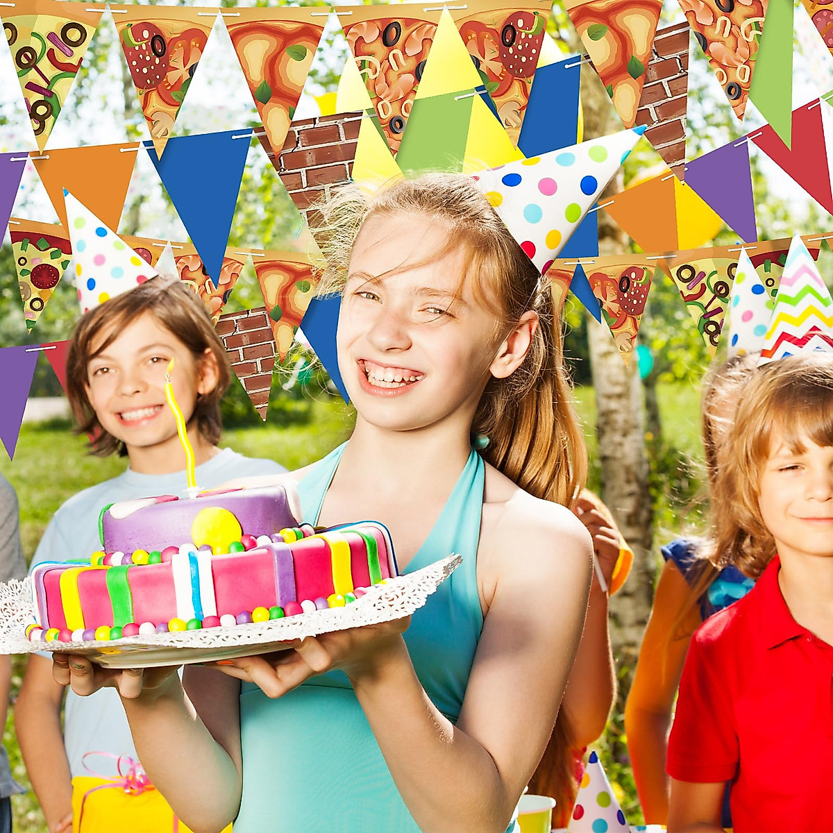 FuWeave 5 Pcs Turtle Party Banners Pizza Birthday Party Decorations Turtle Paper Banner Turtle Garland Pizza Pennant Flags Green Turtle Triangular Flag for Turtle Birthday Party Supplies