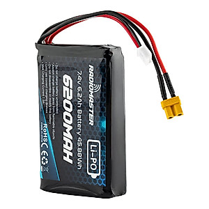 RADIOMASTER SoloGood 7.4V 2S 6200mAh Large Capacity Rechargeable Lipo Battery with XT30 JST-XH Connector Compatible Boxer TX16S Transmitter RC Car Drone Controller