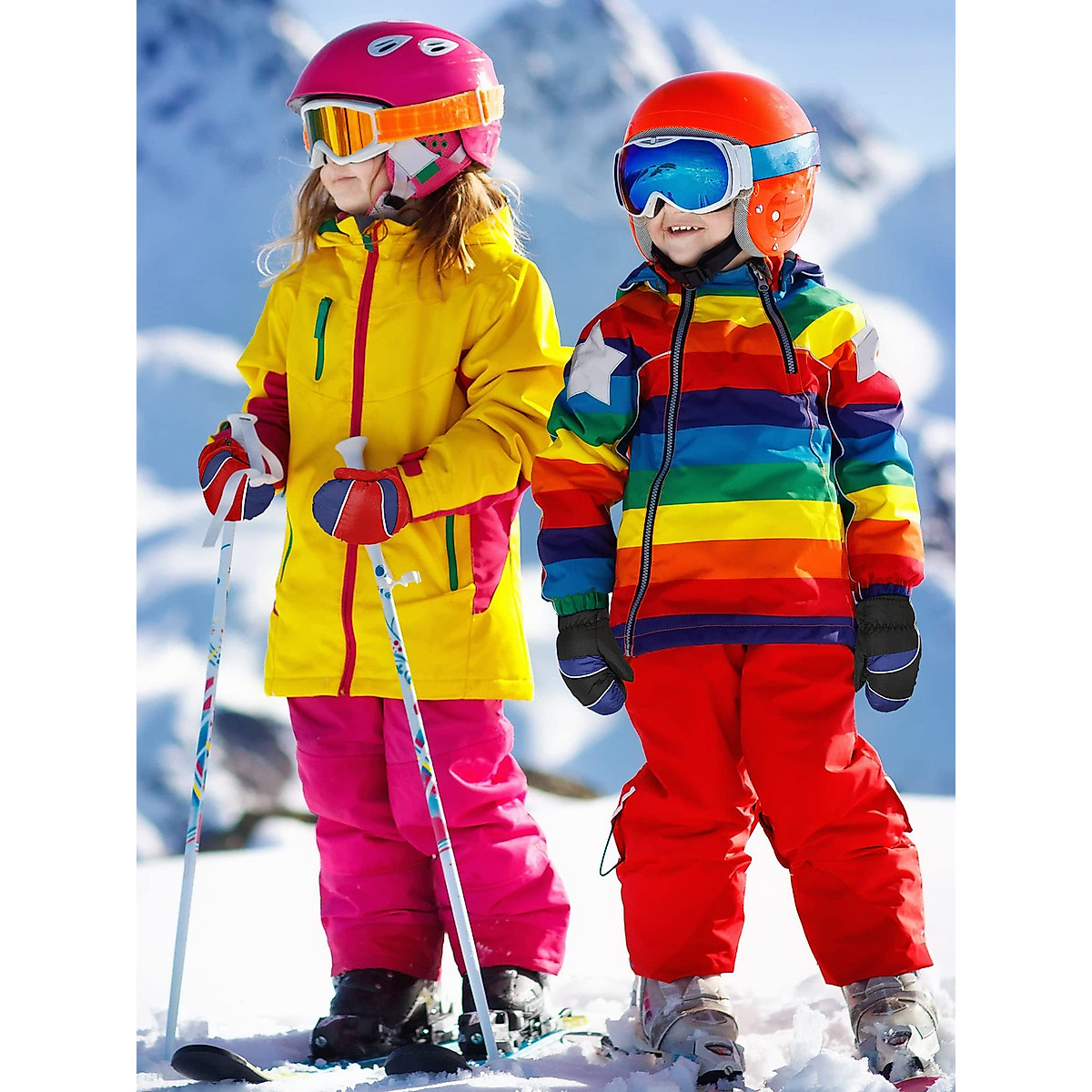 4 Pairs Kids Winter Snow Gloves Mittens Waterproof Warm Ski Gloves Windproof Children Ski Gloves for Boys Girls Cold Weather (Classic Style)