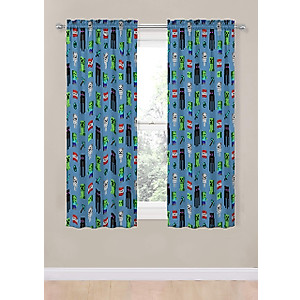 Jay Franco Kids Window Drapes - 4 Piece Curtain Set Includes 2 Tiebacks, Beautiful Bedding Room Décor and Easy Set Up, Blue - Minecraft, 63 Inch