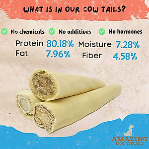 Amazing Dog Treats - 6 Inch Cow Tail Dog Chew- Thick - (10 Pcs/Pack) - Premium Quality - Sourced from Grass Fed Cattle - Long Lasting Dog Chew- Rawhide Alternative