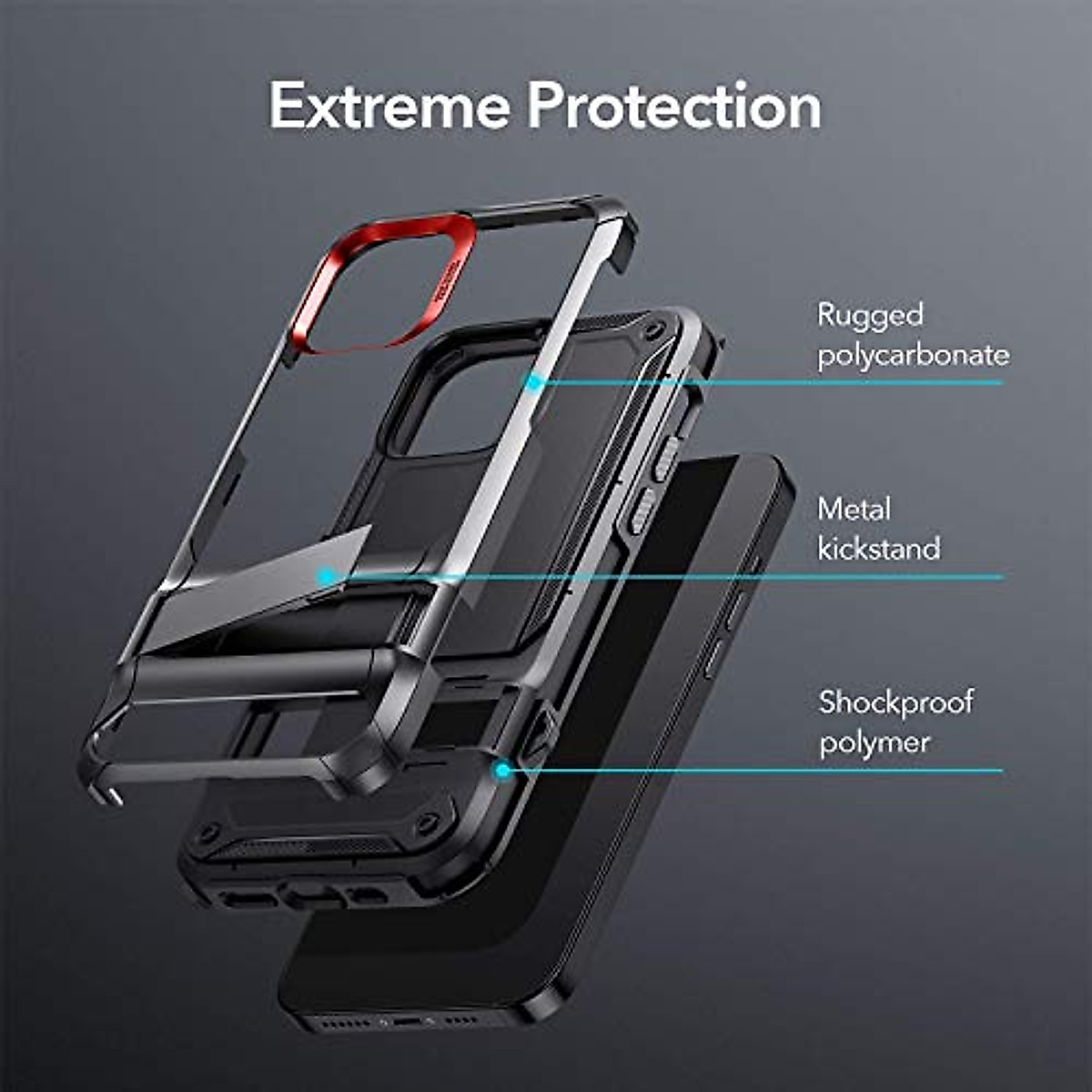 ESR [Military Grade Tested [10FT Shockproof] Compatible with iPhone 12 Case/iPhone 12 Pro Case (2020) [Heavy Duty Protection] [Vertical/Horizontal Stand] Rugged Case, for 6.1-Inch - Black