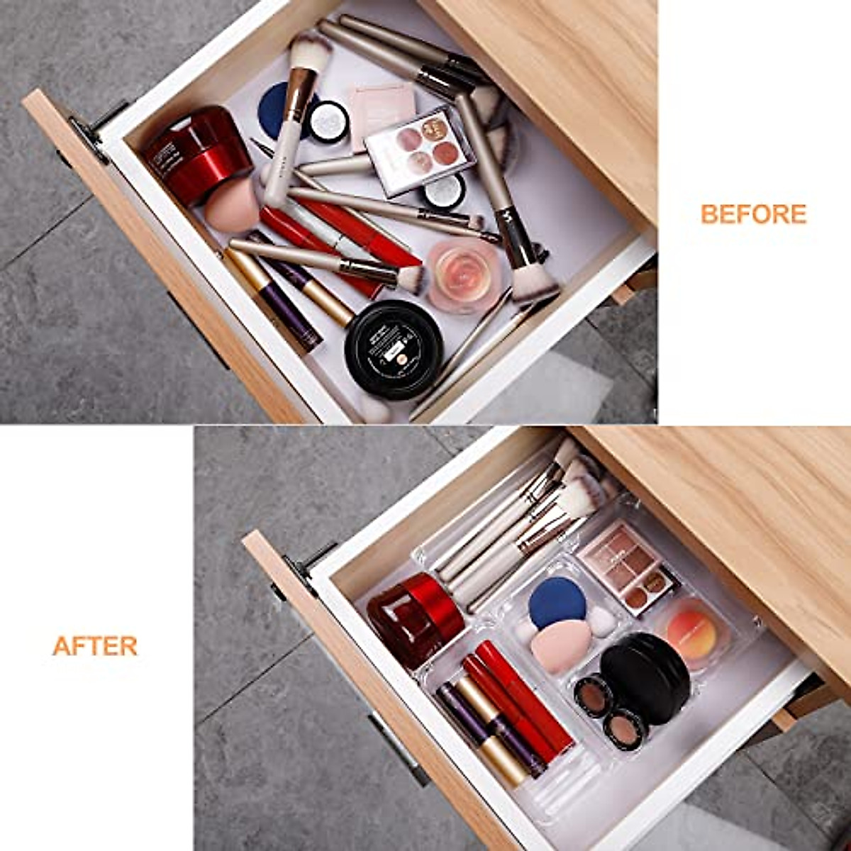 Fixwal 26pcs Clear Drawer Organizers Set 4 Size Plastic Bathroom Drawer Organizer Storage Bins Versatile Drawer Dividers Organizer Trays for Desk Makeup Vanity Dresser Office Kitchen