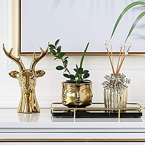 PuTwo Decorative Tray Black Marble Tray with Polished Gold Metal Handles Jewelry Tray Handmade Catchall Vanity Tray for Dresser Bathroom Vanity Table Bar Ideal Gift for Birthday Christmas - Black