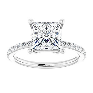 JEWELERYIUM 2 CT Princess Cut Colorless Moissanite Engagement Ring, Wedding/Bridal Ring Set, Solitaire Halo Style, Solid Sterling Silver Vintage Antique Anniversary Bridal Rings Gift for Her (7.5)