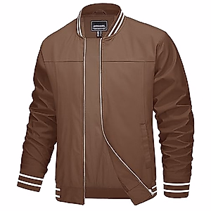 EKLENTSON Mens Jackets Lightweight Collared Golf Bomber Varsity Jackets for Men, Brown, X-Large