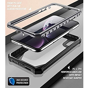 Poetic iPhone XR Case, Guardian [Scratch Resistant Back] Full-Body Rugged Clear Hybrid Bumper Case with Built-in-Screen Protector for Apple iPhone XR 6.1" LCD Display Black