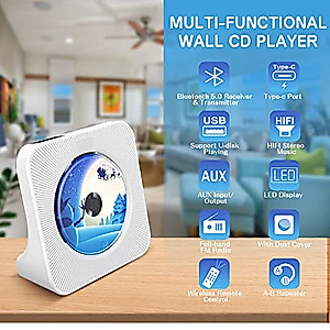 CD Player Desktop CD Player with Speakers CD Players for Home Bluetooth 5.0 with Remote Control KOVCDVI with Dust Cover Display FM Radio Timer USB AUX Headphone Port