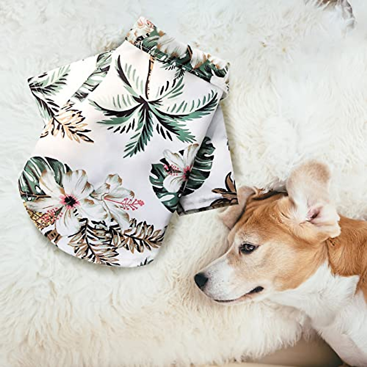Pet Summer T Shirts Hawaii Style Floral Dog Shirt Hawaiian Printed Pet T Shirts Breathable Cool Clothes Beach Seaside Puppy Shirt Sweatshirt for Small Puppy Dog Sweater Large Size Dog Girl (White, M)