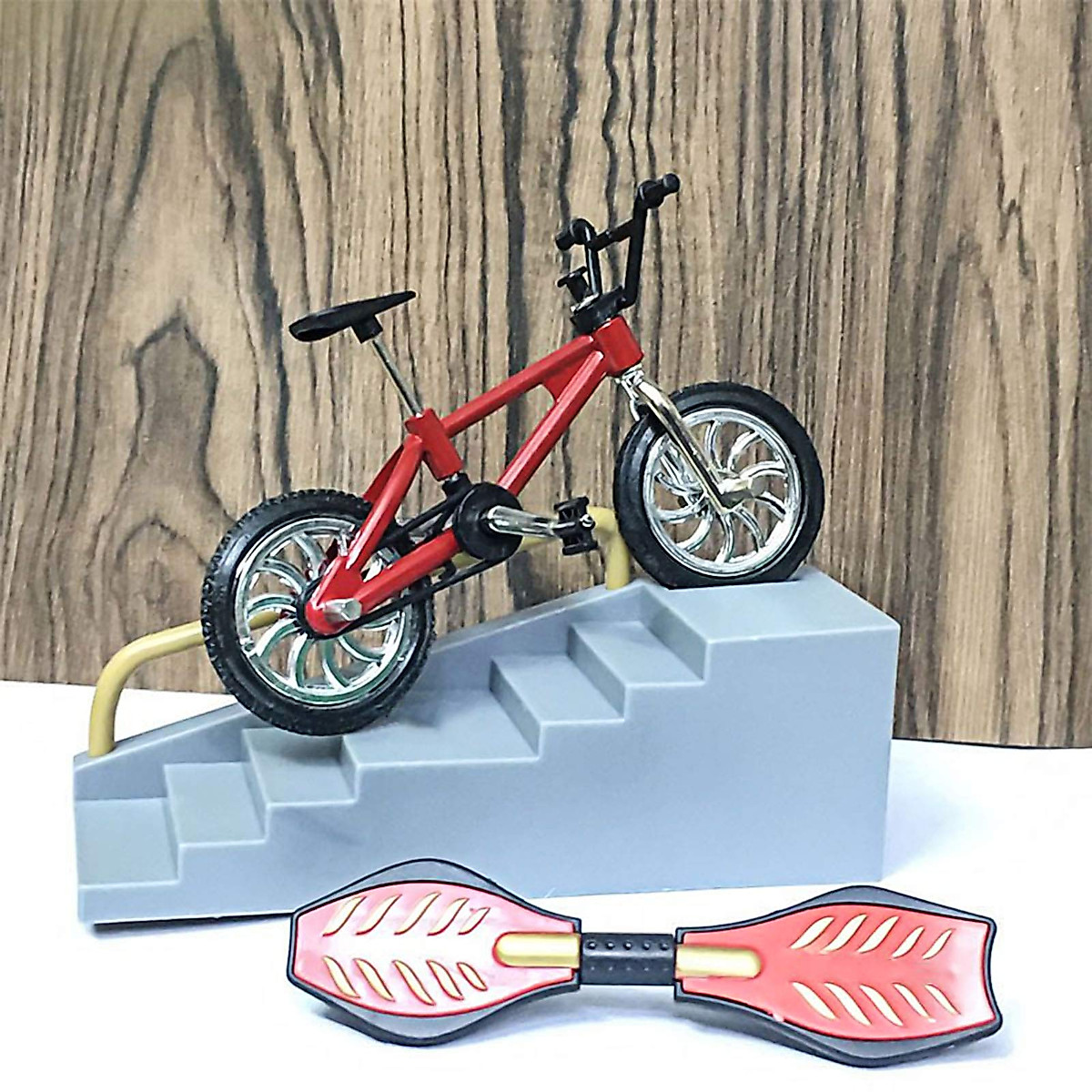 Miniature Finger Toy Set for Boys, Including Bicycle, Skateboard, Vitality Board, Scooter, Vehicle Crafts Decor for Home Red