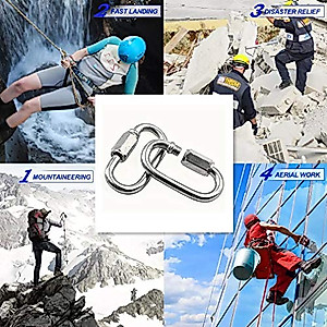 JCPLYNN 304 Stainless Steel D Shape Locking Carabiner Quick Link Chain Connector Keychain Buckle (M3.5 1/8" 18Pack)
