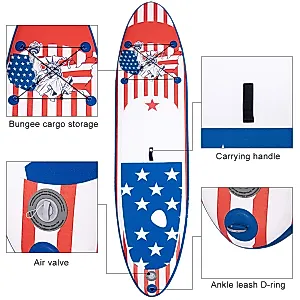 GYMAX Stand Up Paddle Board, Inflatable SUP with Wide Non-Slip EVA Deck, Accessories-Leash, D Rings, Hand Pump, Adjustable Paddle & Backpack, Paddle Boards for Adults Youth (Stars & Stripes Style C)