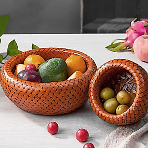 CIYODO 1pc Container Serving Wood Dining Handwoven Kitchen Bread Baskets Dishes Bowl Wooden Sundries Farmhouse Wicker for Bathroom Fruit Decorative Decoration Retro Household Xxcm