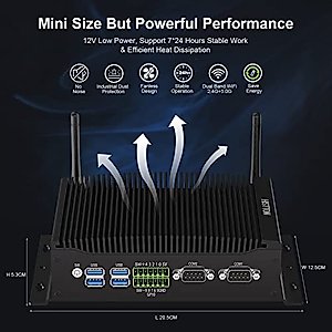HISTTON Fanless PC Core i5-10210U, 32GB RAM 512GB SSD+1TB HDD, Mini Computer with 2 RS232/485 COM, Dual HD+DP 4K Triple Display, 2 LAN, 6 USB, GPIO, Wifi, BT4.2, Mini PC Windows 11 Pro, support Ubuntu