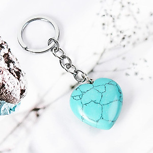 YGLINE Natural Heart Love Crystal Stone Keychain Chakra Reki Healing Crystal Gemstone Bead Keyring (Turquoise)