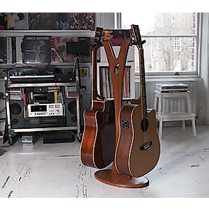 Ruach GS-1 Dual Acoustic and Electric Wooden Guitar Stand - Mahogany