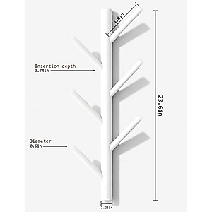 6 Hooks Hanging Modern Wall Mounted Coat and Hat Rack,Wood Hook Wall Decor Hanger for Bedroom and Entryway，Heavy Duty Easy Assembly - 2 Pack White (24 inch)