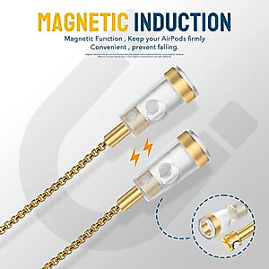 Lawonda AirPods Carrying Straps, Gifts for Mom, Earphone Stainless Steel Necklace Chain Strap Holder Magnetic Neck Connector Cord Anti-Lost Sports String Strap Accessories for Airpods 3/ Pro 1 Gold