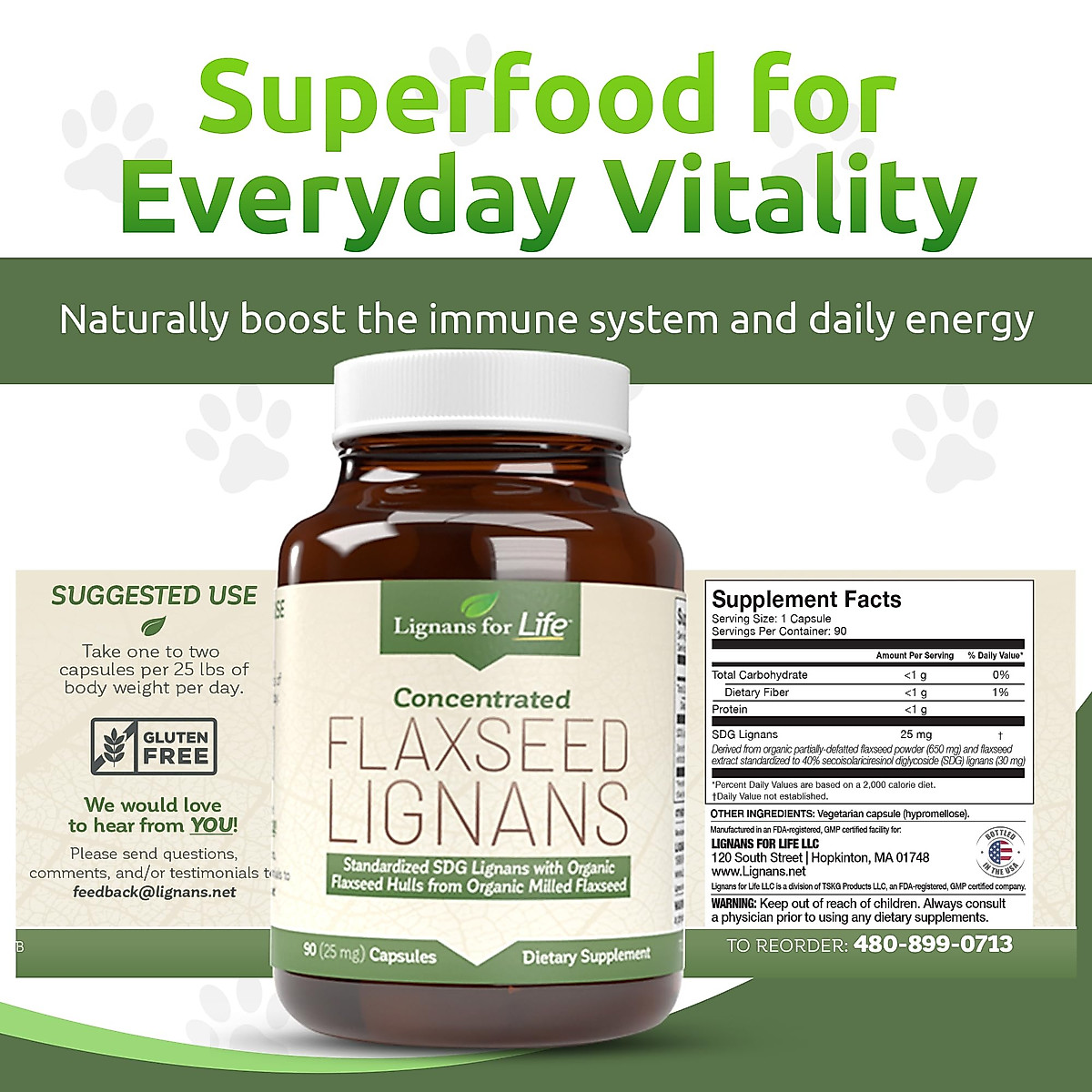 Lignans For Life Flaxseed Lignans for Dogs + SDG - Omega 3 Fatty Acids, High Fiber Antioxidants - Helps Improve Shiny Coat, Digestive & Heart Health Flax Seed for Dogs, 90 Flaxseed Capsules, 2 Pack