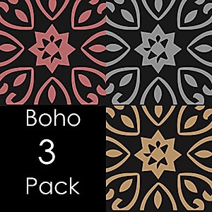 LOVEHANDLE Universal Phone Grip for Most Smartphones, Mini Tablets and Cases, Boho Silver-Rose-Gold Design Elastic Strap with Matching Base - (Boho 3-Pack Combo)