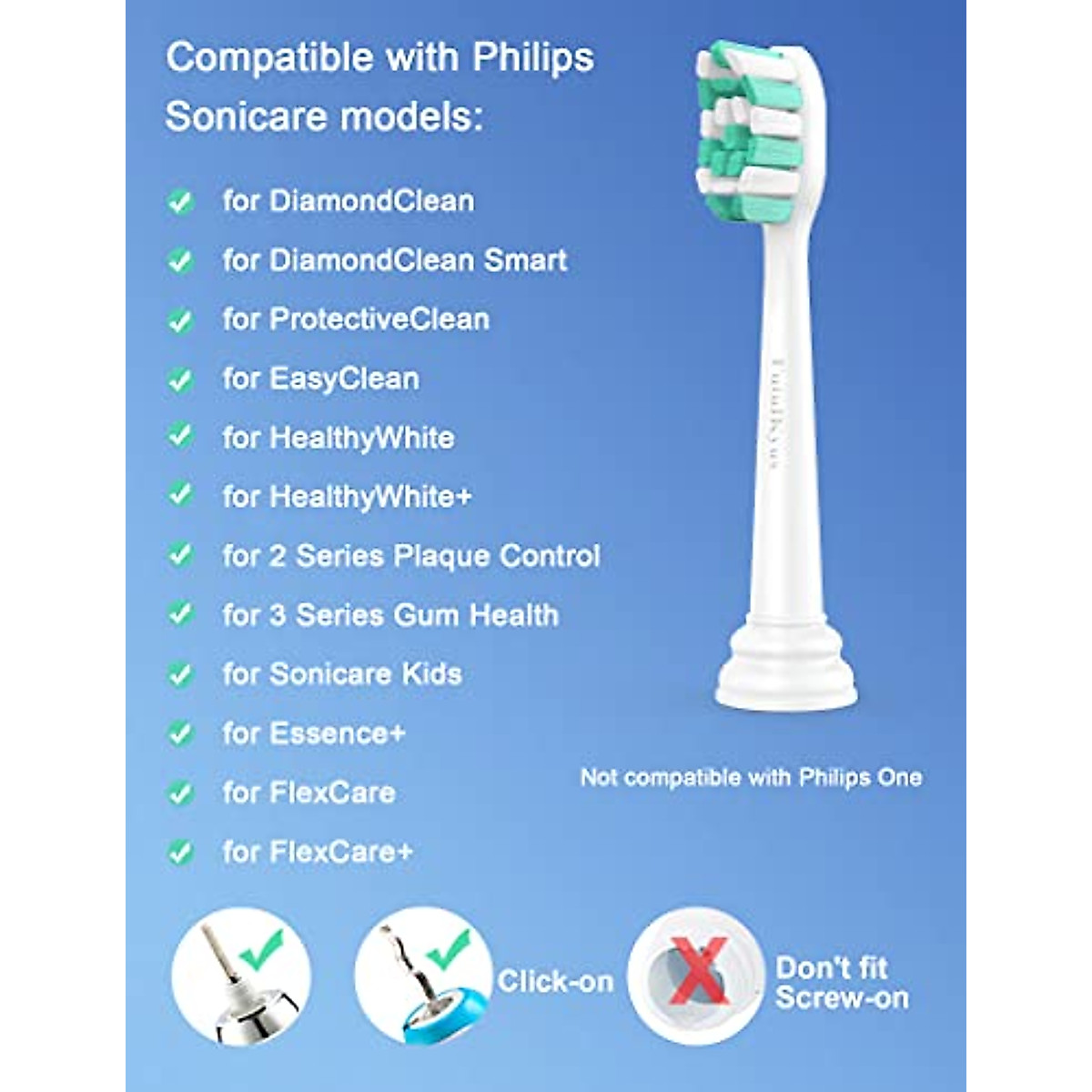 Toothbrush Replacement Heads for Philips Sonicare ProtectiveClean DailyClean Electric Toothbrush Head 1 2 Series Plaque Control Gum 4100 5100 C1 C2 G2 HX9023 Snap-on, 10 Pack