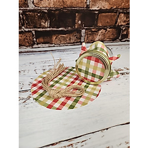 Nakpunar 12 pcs 6 inch Christmas Fabric Jar Covers with Twine Ties (Assorted Fabric in Red and/or Green Homespun Plaids, 6" straight sided)