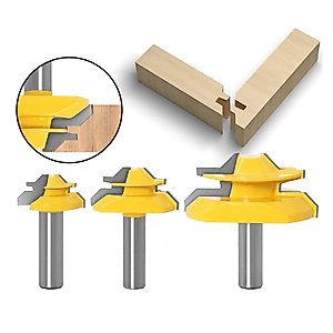 Ozmatip 45 Degree Lock Miter Router Bit 3-Piece Set, for 31/64", 3/4"，1"，Cutting Height, 1/2 Inch Shank.Woodworking Tools Joint Router Bits