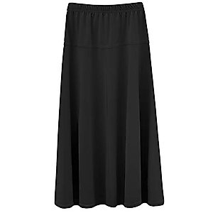 BABY O Girls Kids Basic Stretch Slinky Knit A-Line Ankle Length Maxi Skirt for 4 to 18 Years Old (Black Large)