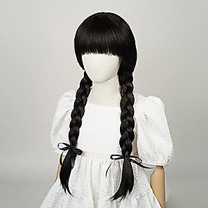 Aicos Black Braided Costume Wig for Girls Kids Long Straight Cosplay Wig for Halloween Party+Wig Cap