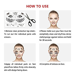 Halloween 4Sheet Spider net Temporary tattoo, Day of the Dead Make Up Supplies, Halloween Party Cosplay Favor Decorations for Adult Kids