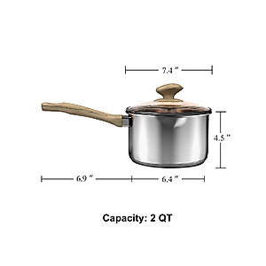 VENTION 2 Quart Stainless Steel Saucepan with Lid, Sauce Pan with Pour Spout, Small Pots for Cooking, Left Hand