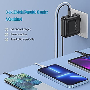 ENEGON 15000mAh Portable Phone Charger, Small Fast Charging Power Bank with Built-in AC Wall Plug and Cable, 3 Outputs & Dual Inputs, USB-C PD&QC 3.0 External Battery Pack for iPhone & Android