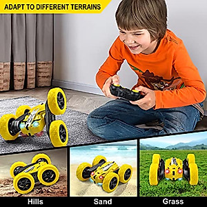 BTEC Remote Control Car for Kids, Rc Stunt Cars with Double Sided 360° Rotating Drift Rc Car for Boys 4-6 6-8 8-12 (Yellow)