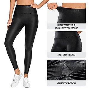CRZ YOGA Butterluxe Matte Faux Leather Leggings for Women 26.5'' - No Front Seam High Waist Stretch Tights Pleather Pants Faux Leather Black Small