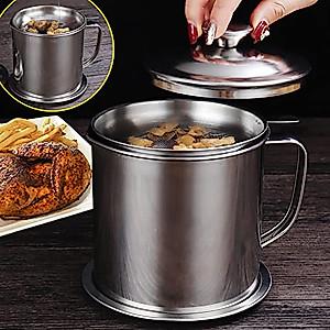 Bacon Grease Container 43.96oz (1.3L) Stainless Steel Food Oil Container with Strainer Can Kitchen Filter Pot Storge Frying Oil Cooking Grease