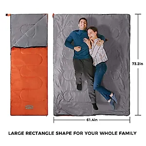 Pacific Pass 50F Synthetic Sleeping Bag with Compression Stuff Sack - Adult Size - Orange