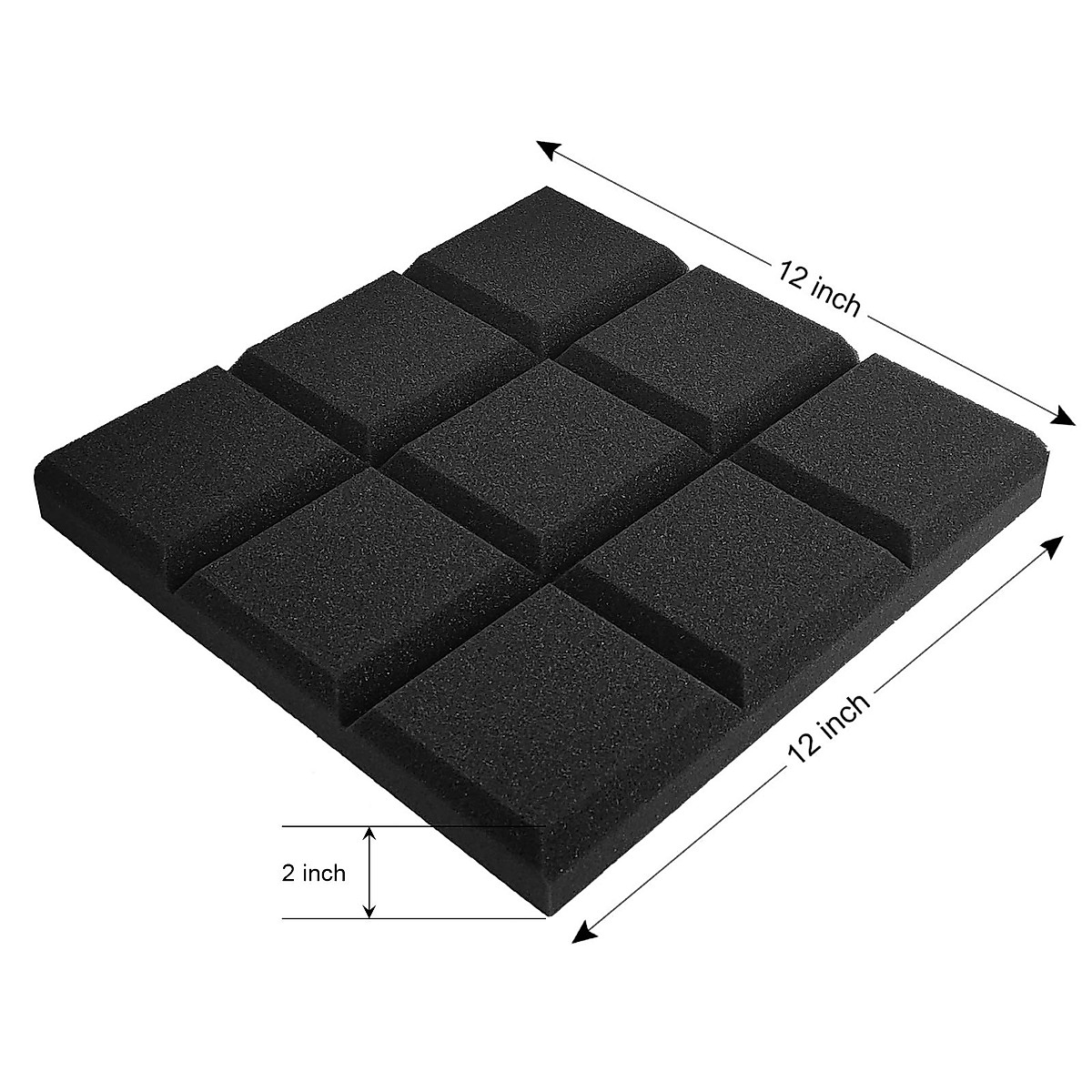 JBER 24 Pack 2" X 12" X 12" Acoustic Foam Panels,Soundproofing Wall Studio Foam Panels Wedges,Sound Insulation Absorbing Acoustic Treatment,9 Blocks Beveled Square Fireproof Design - Black