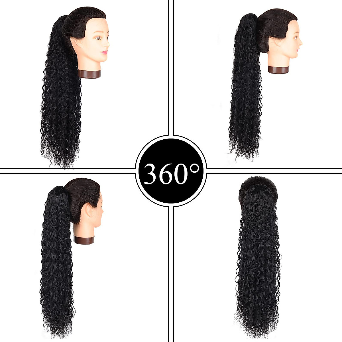 LACE PLUS 32 Inch Long Curly Ponytail Hair Extension Curly Heat Resistant Synthetic Instant Clip Drawstring Ponytail Clip in Ponytail Hair Extensions Curly For Black Women (#1 Black,6.70OZ)